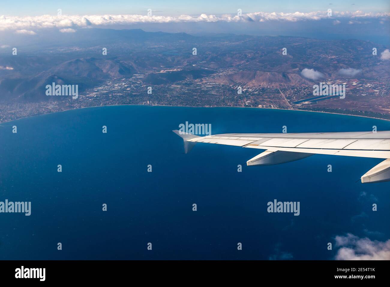 Aerial view from plane window after start from the Athens International ...