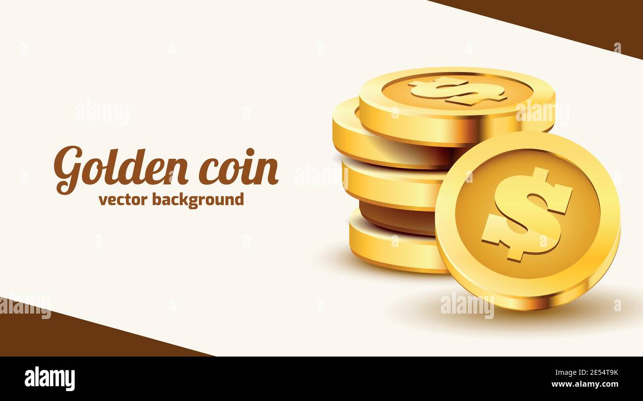 Stack of golden dollar coins isolated on white background. Landing page ...