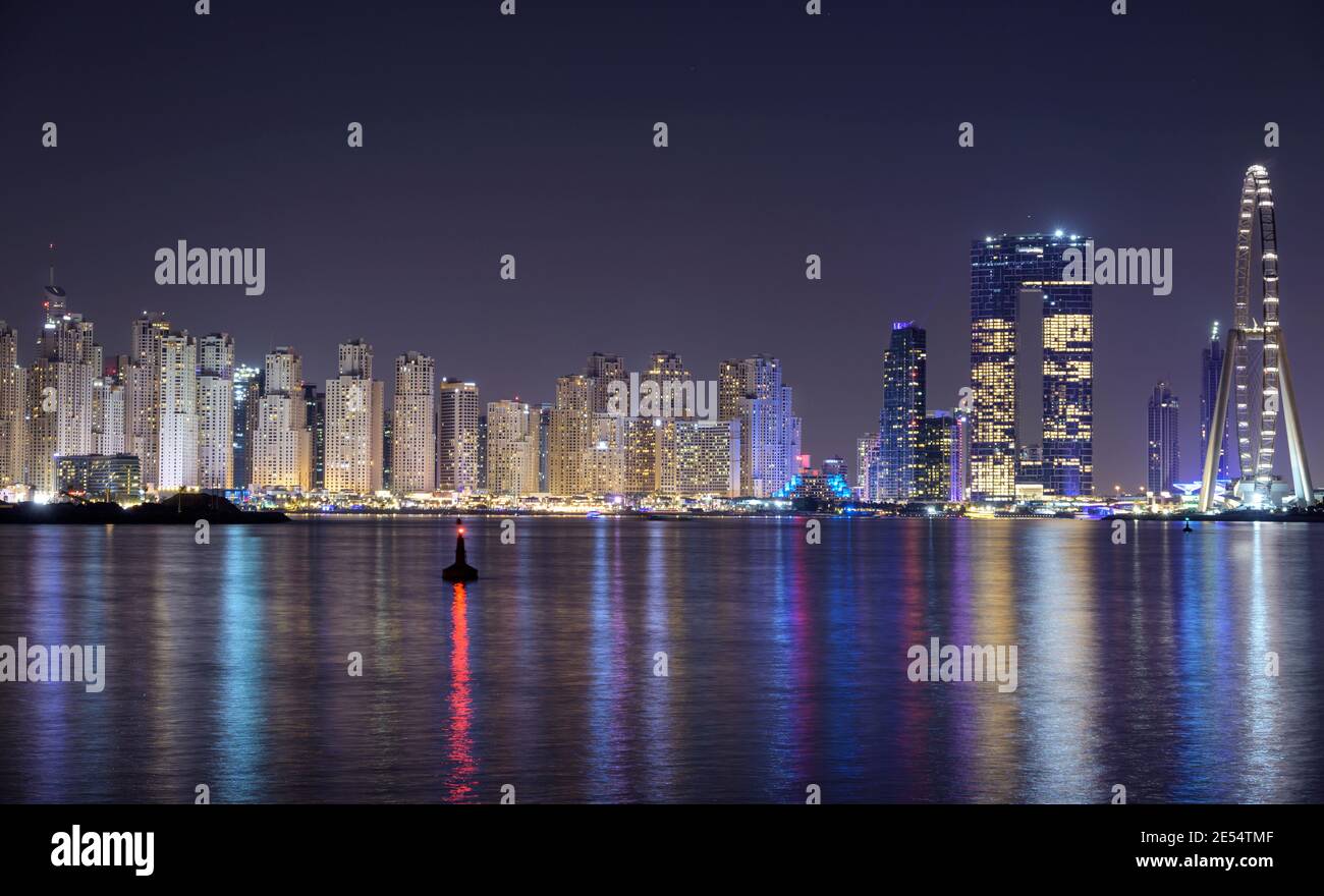 AIN DUBAI , Marina night scene with city lights, luxury new high tech ...