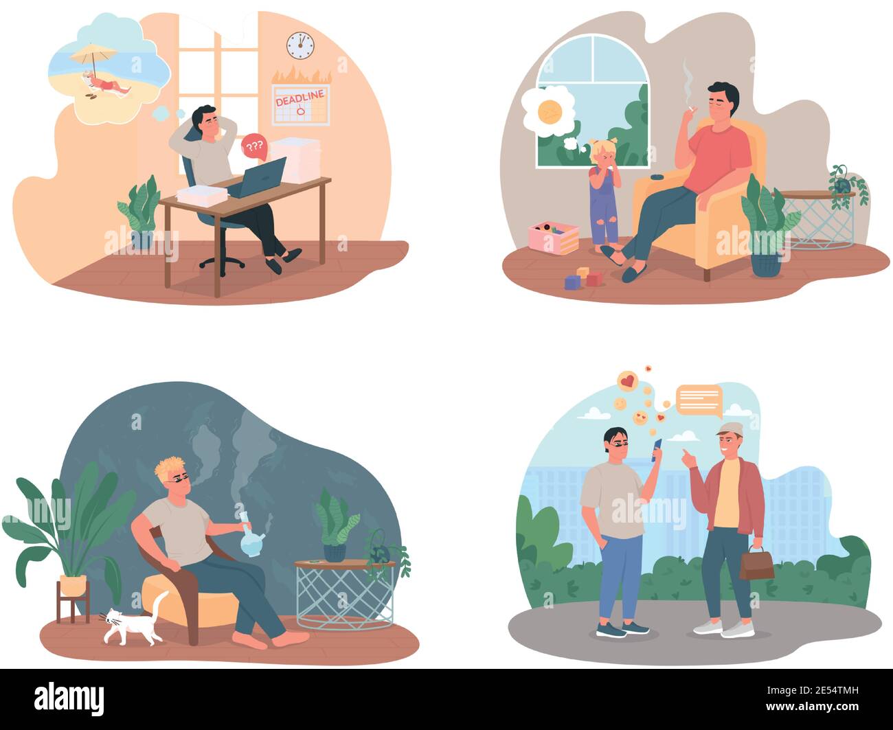 Unhealthy habits 2D vector web banner, poster set Stock Vector Image ...