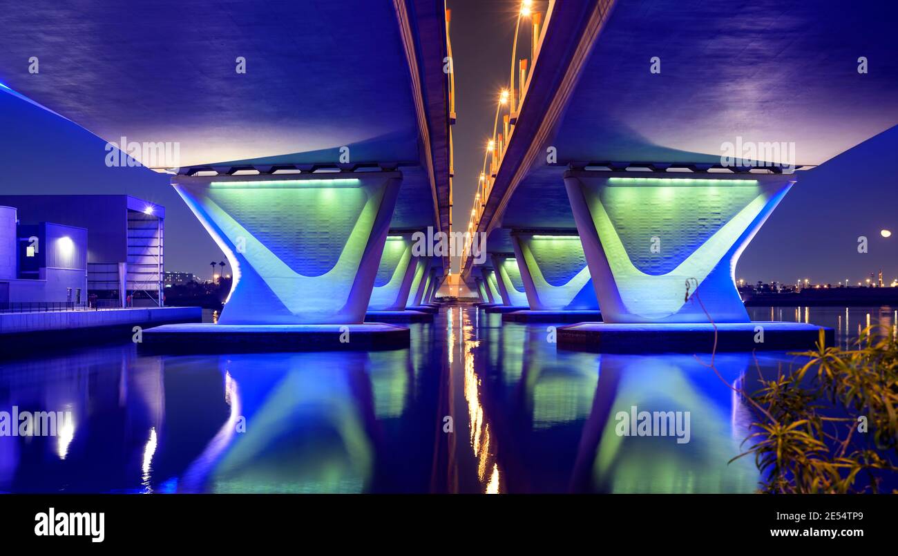 Beautiful winter night view of the famous Blue illuminated Al Garhoud ...