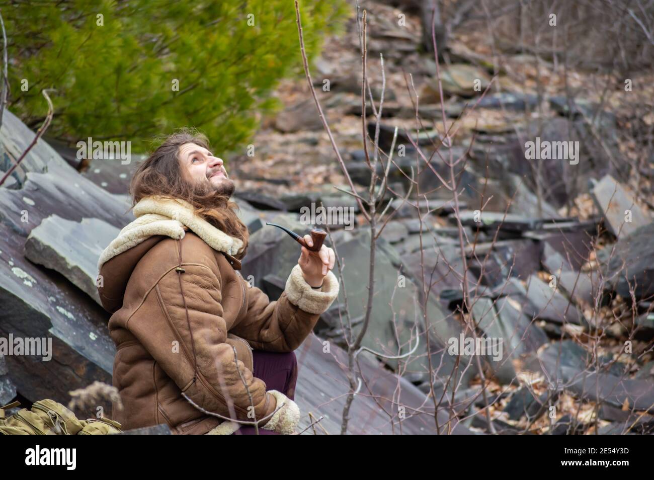 Portrait man smoking long pipe hi-res stock photography and images - Alamy