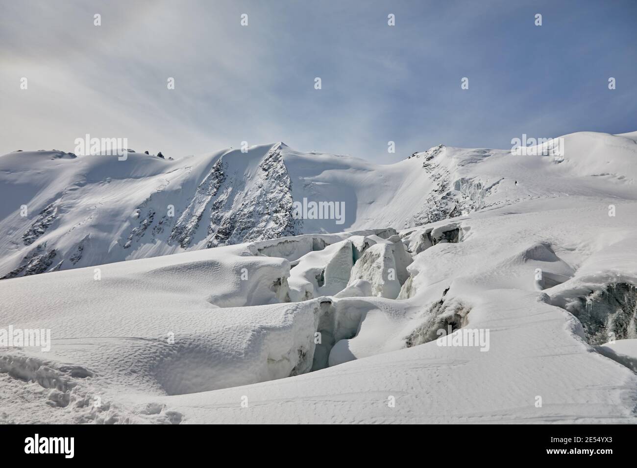 Crevasses split a glacier, in high mountains Stock Photo - Alamy