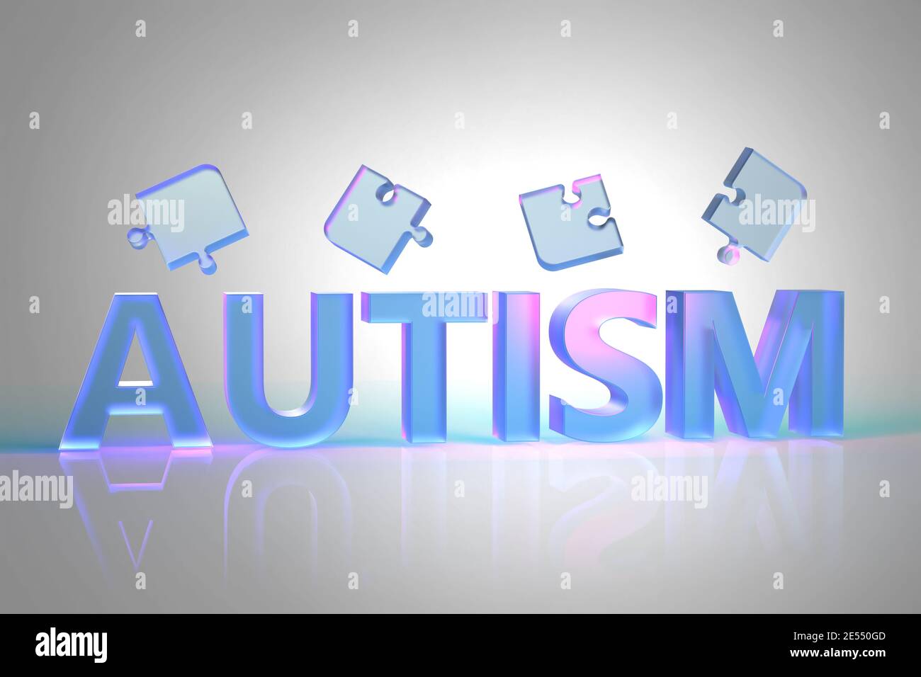 Autism word, modern style lettering with puzzles and copy space, 3d ...