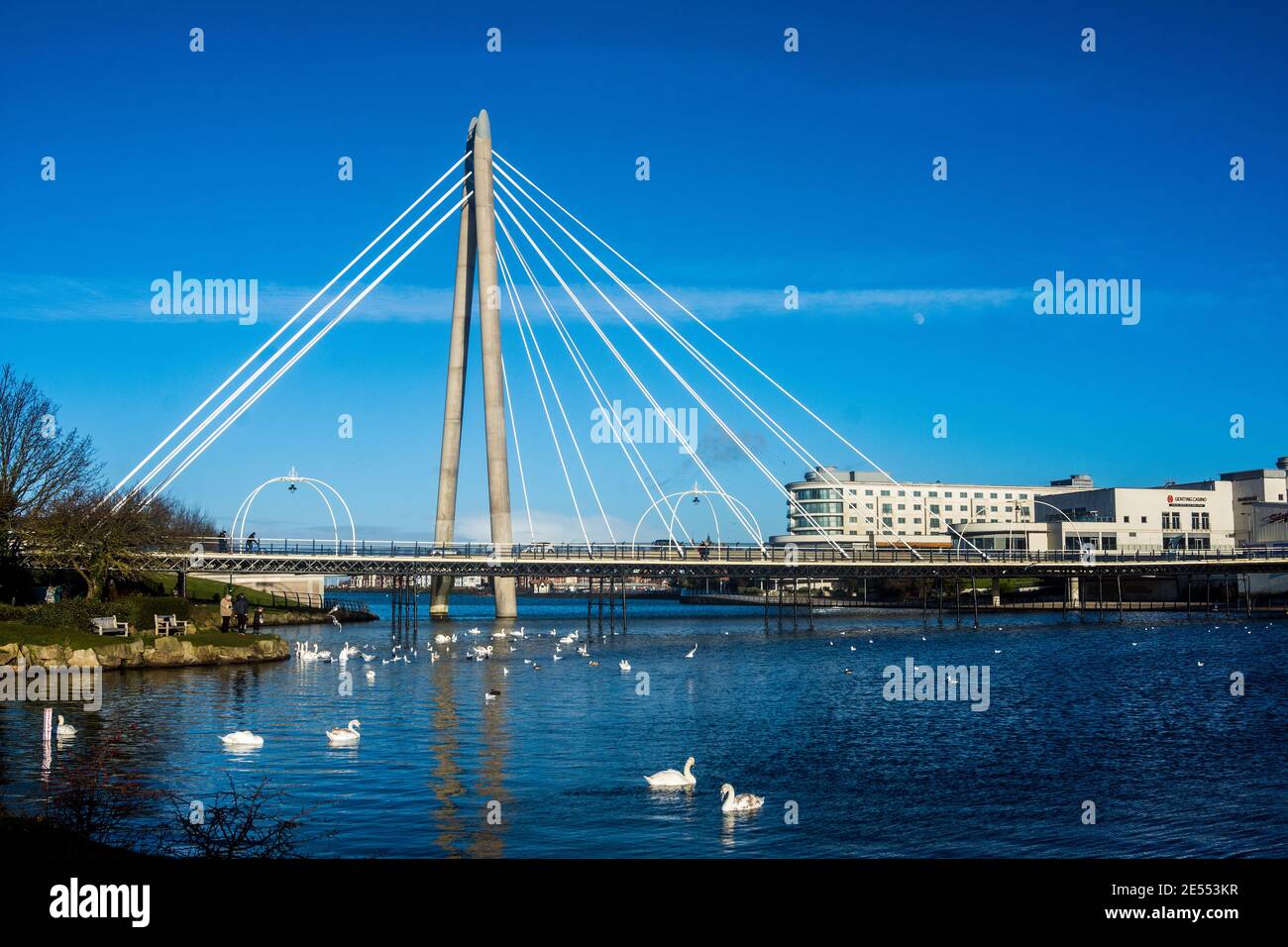 Built in 2004, Marine Way Bridge is a cable stayed bridge that crosses ...