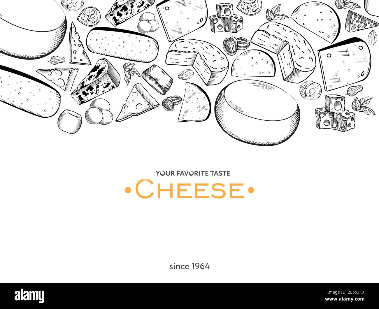 Cheese hand-drawn Vector illustration Blue cheese, creamy and hard ...