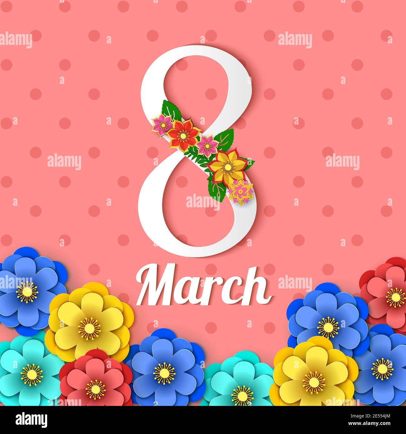 Floral 8 march greeting card. Happy Women's Day. Paper cut flower ...