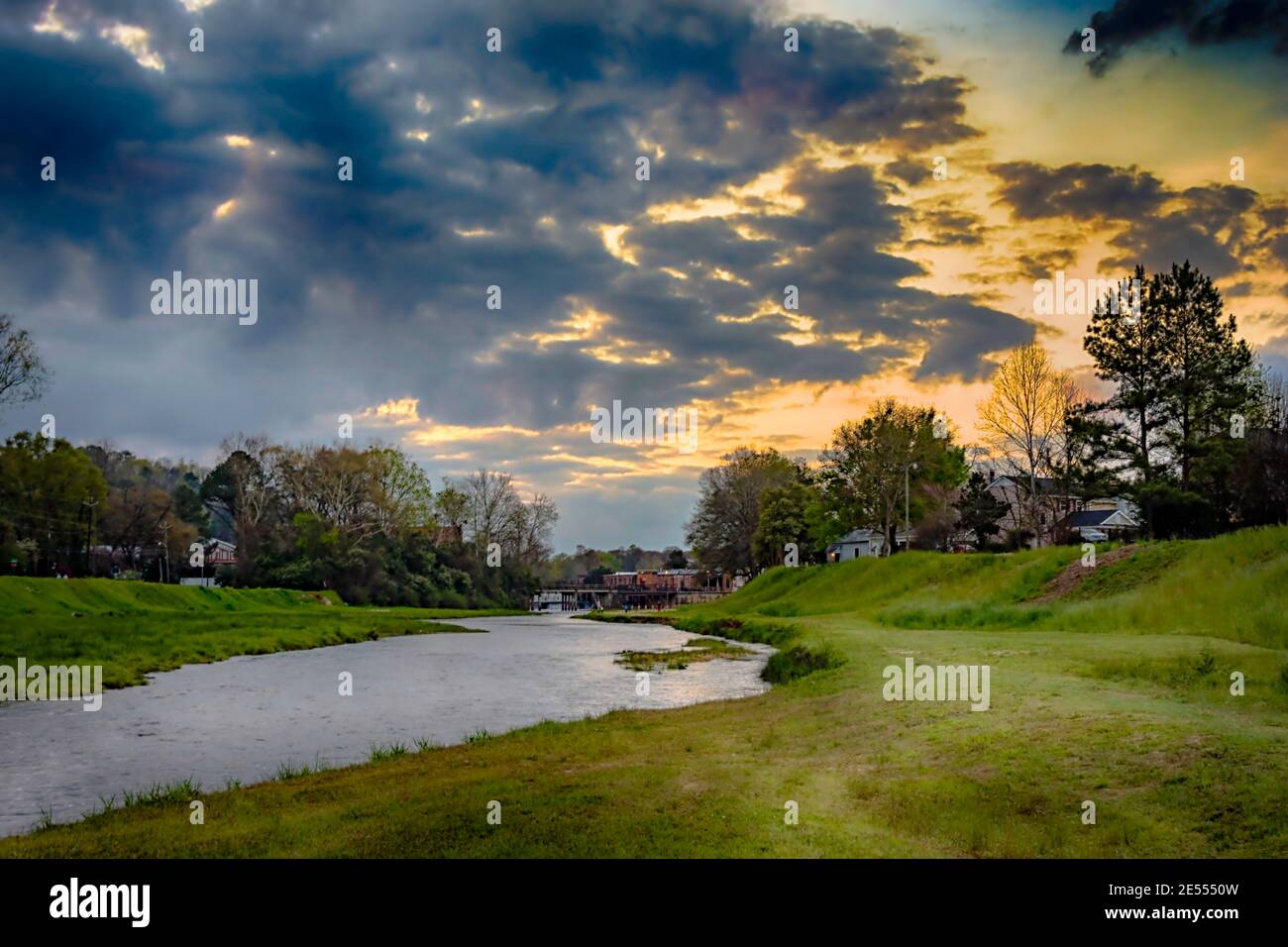 A view of Autauga Creek looking west toward Prattville downtown at ...