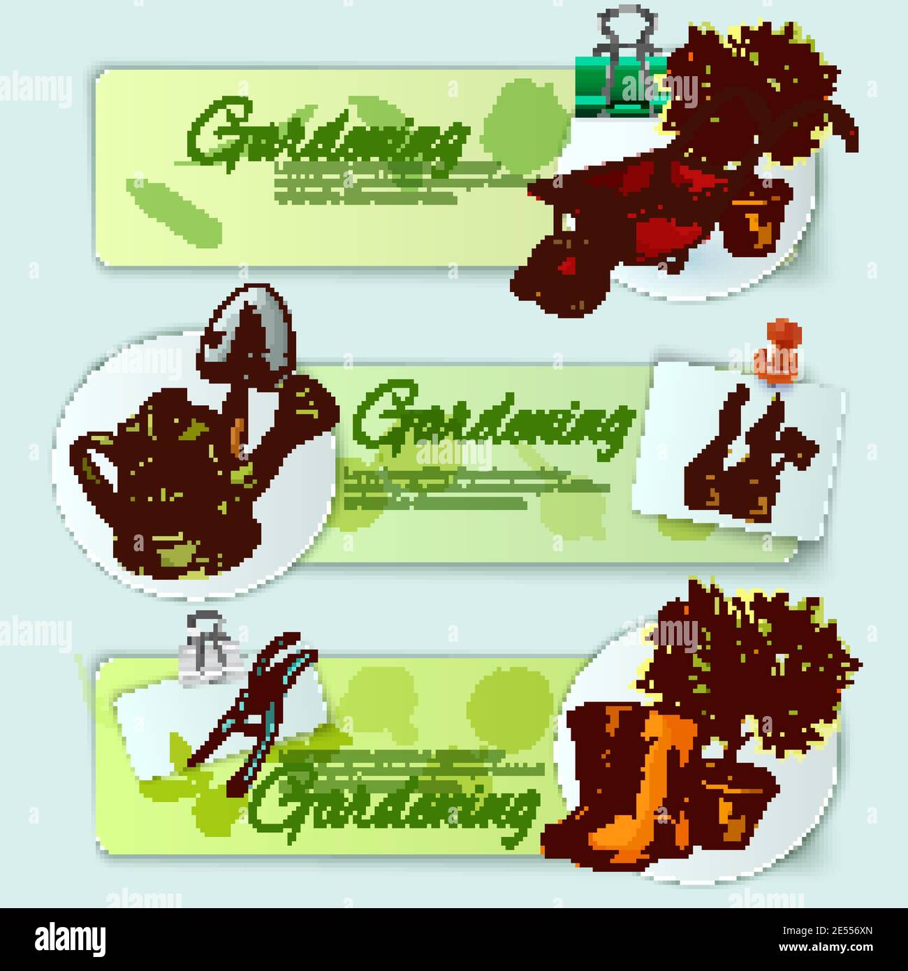 Gardening horizontal banner set with sketch farming elements isolated ...