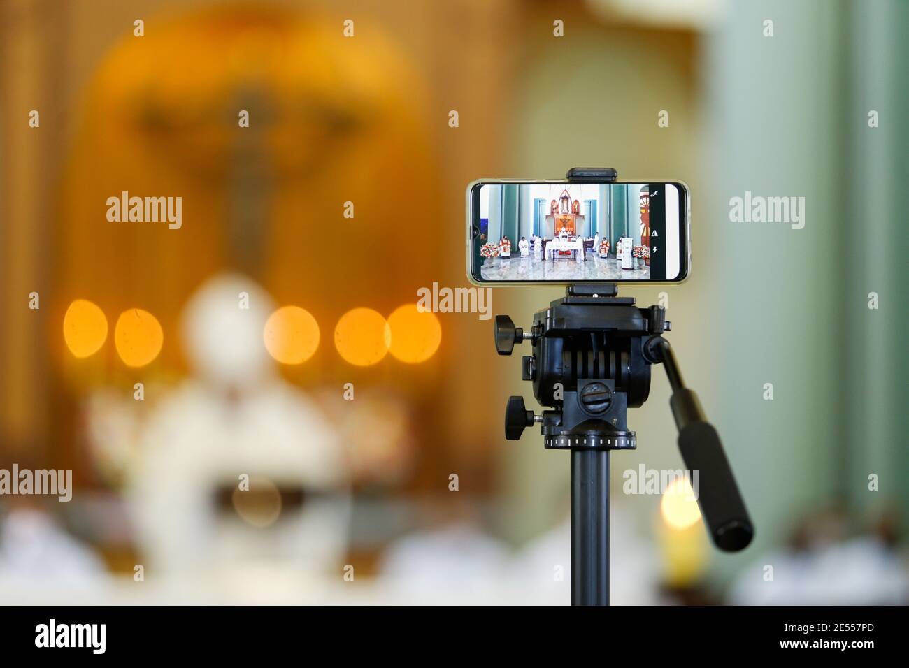 Minas Gerais, Brazil - December 19, 2020: cell phone being used for ...