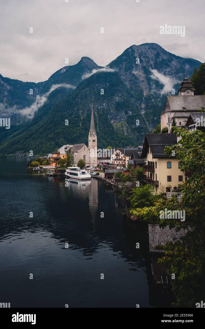 Austria Hallstatt, Classic view of Hallstat Village Stock Photo - Alamy