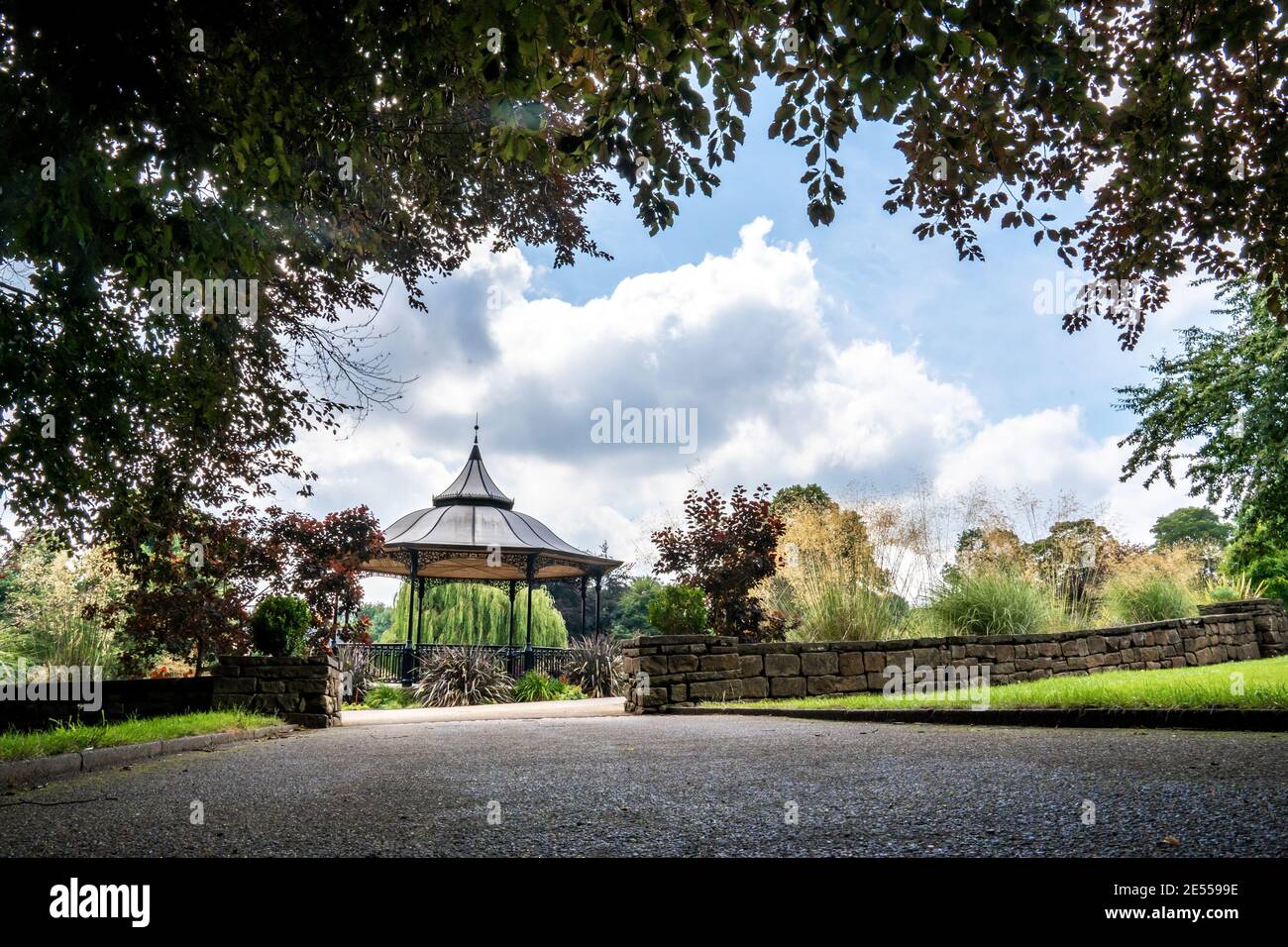 Mansfield Carr Bank play park band stand in summer surrounded by plants ...