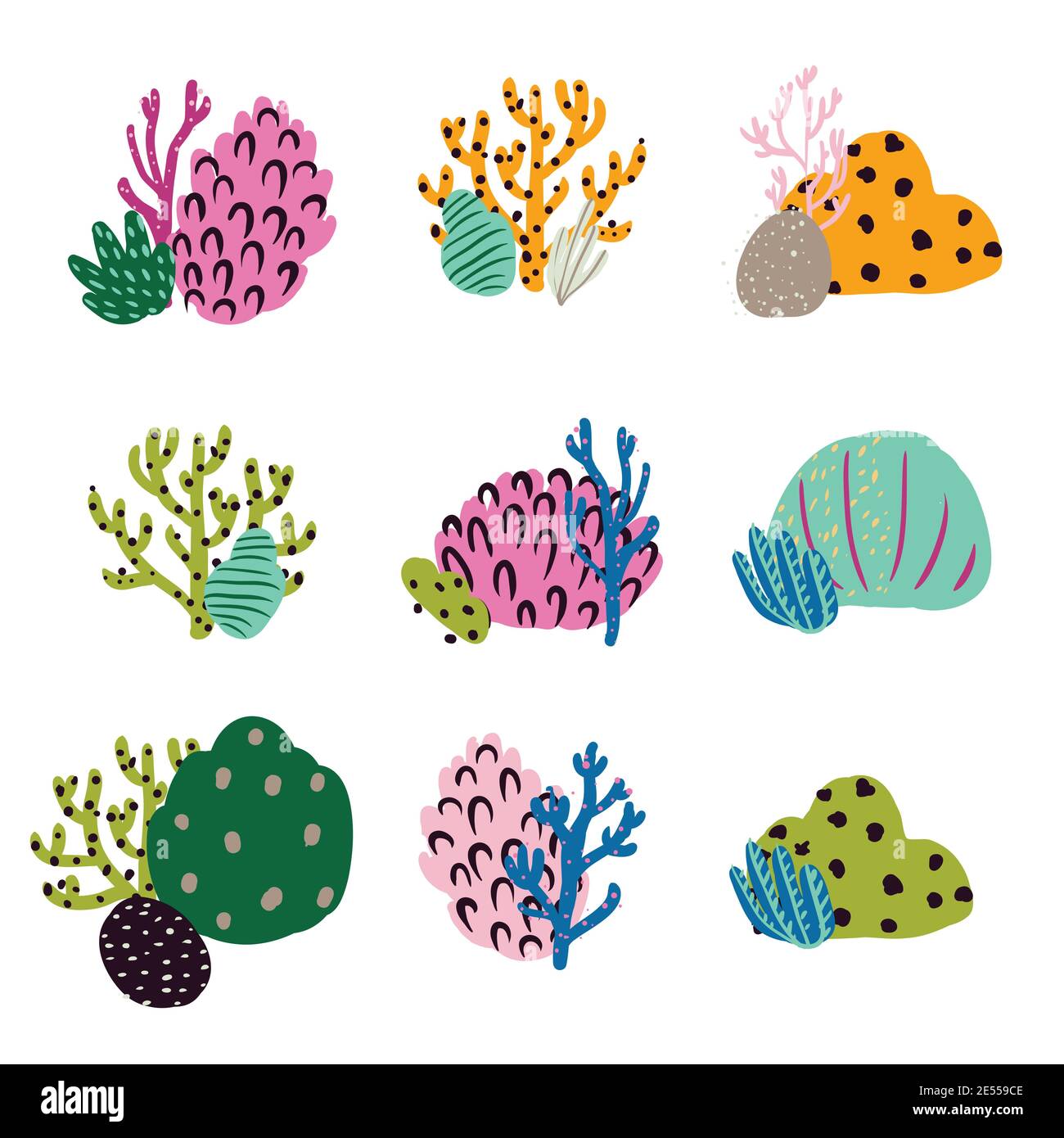 Set of colorful underwater design elements. Vector illustration Stock ...