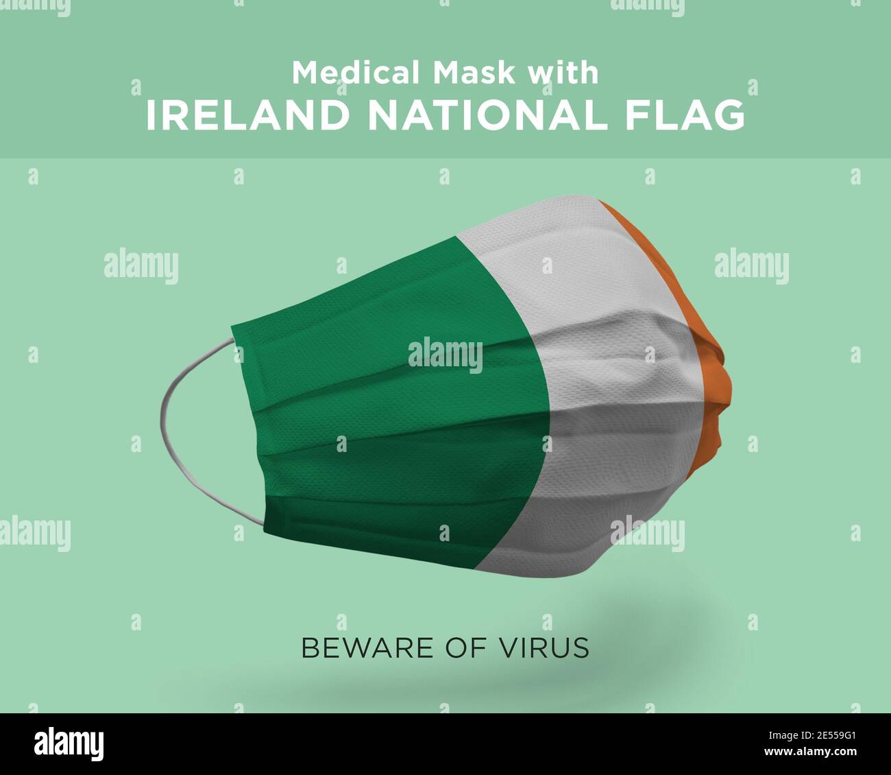 3d rendering illustration of a medical mask with Ireland flag ...
