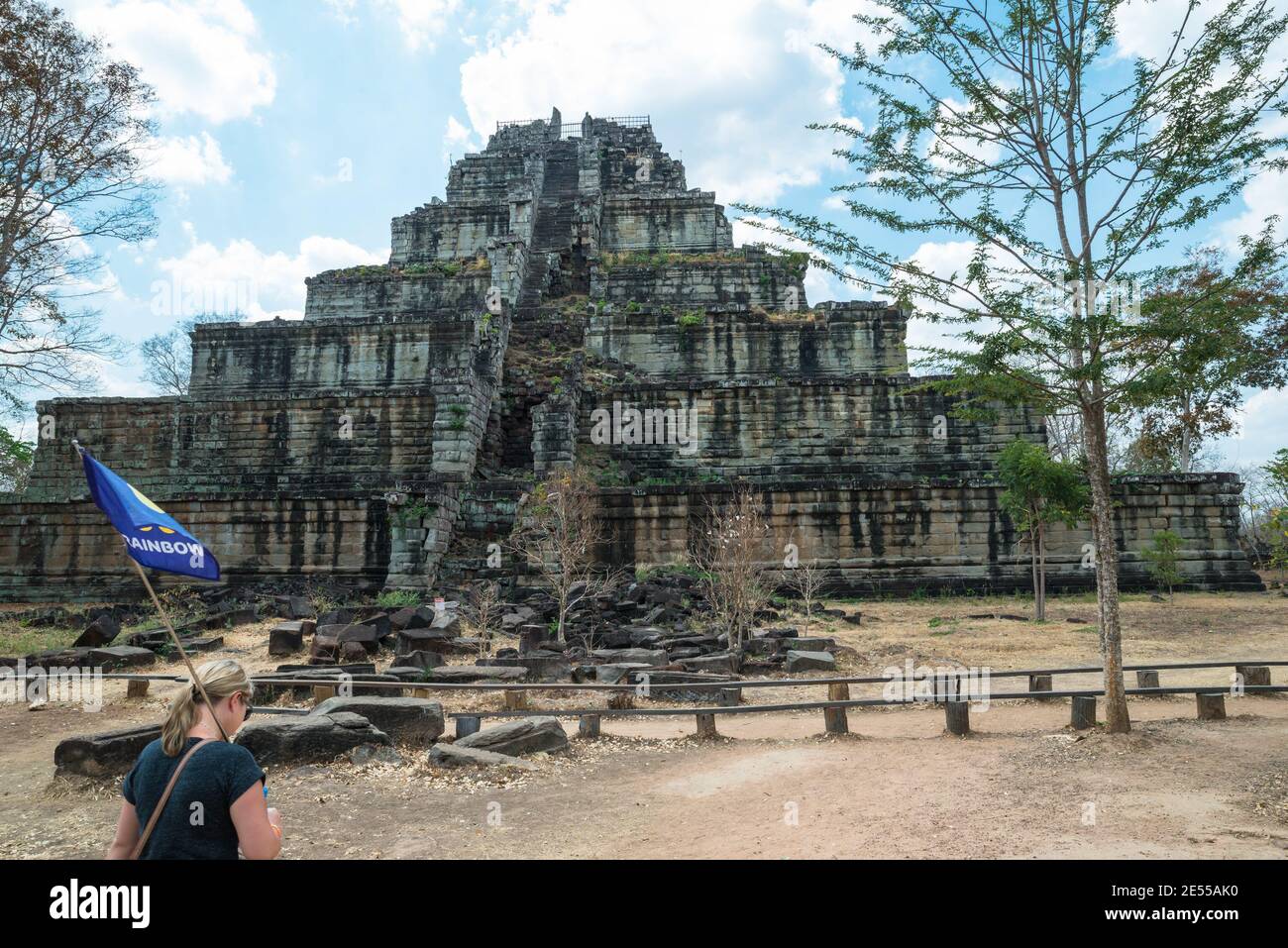 View of the seven tiered pyramid at Prasat Thom of Koh Ker temple site ...
