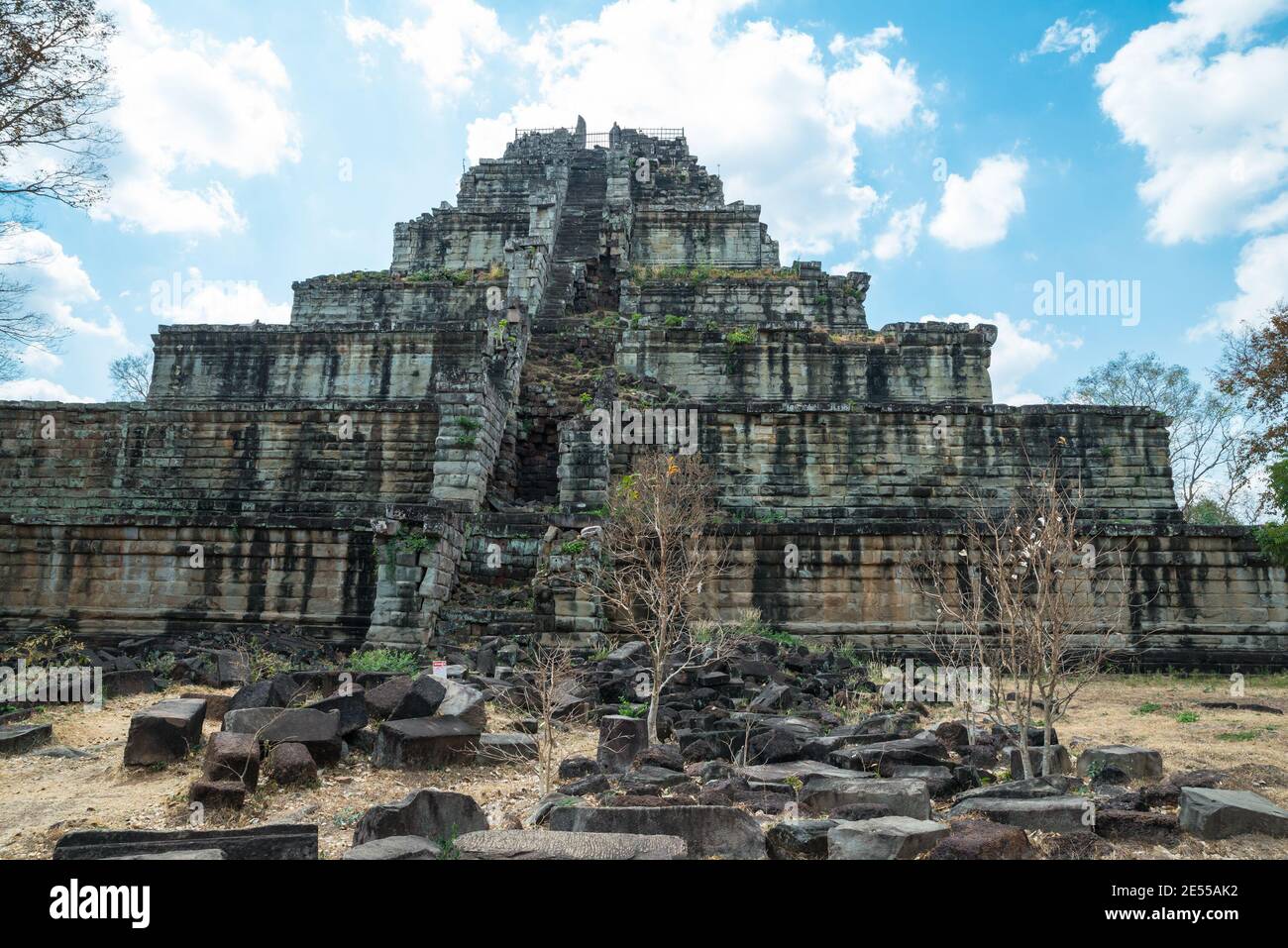 View of the seven tiered pyramid at Prasat Thom of Koh Ker temple site ...