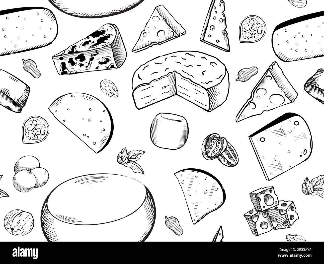 Cheese set pattern Hand drawn vector illustration Seamless pattern with ...