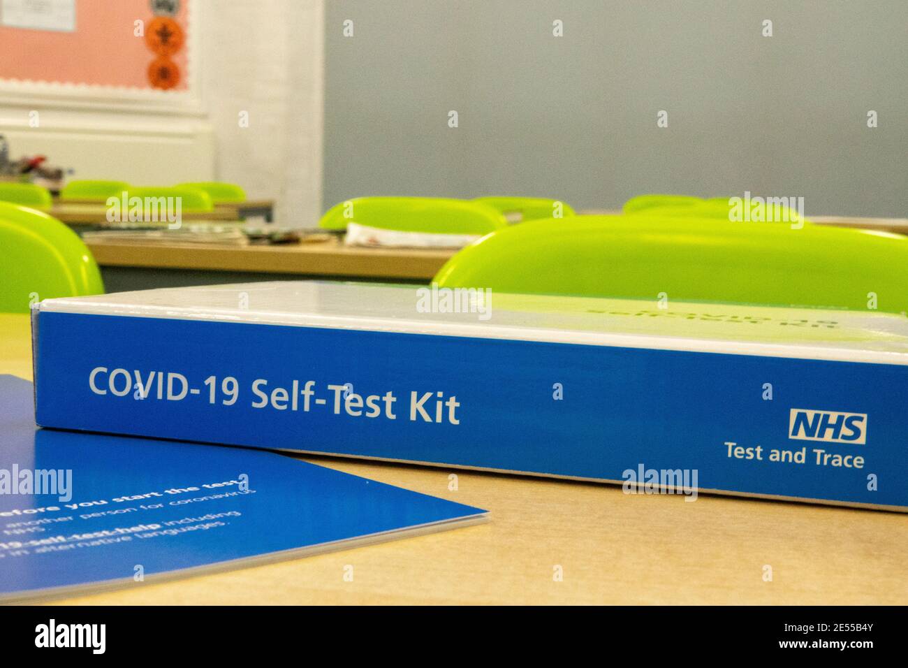 A coronavirus test on a school desk ready for a teacher to test for ...