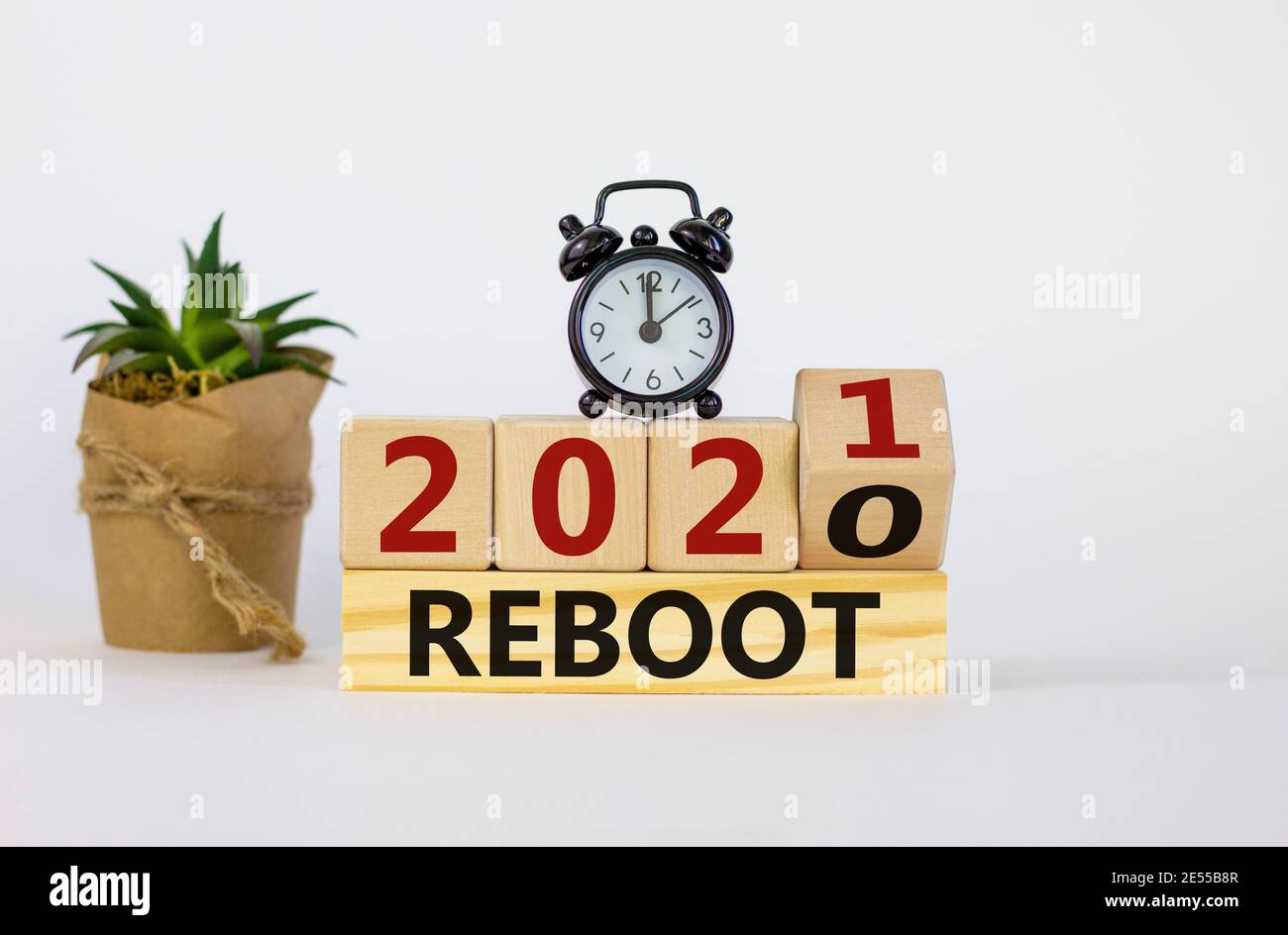 Business and 2021 new year reboot symbol. Fliped wooden cube and ...