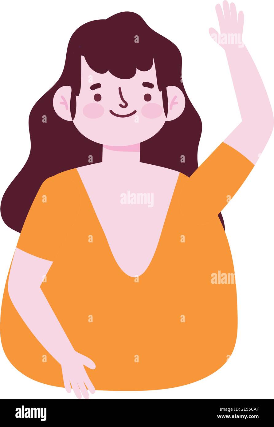 cartoon female woman character cheerful icon isolated style vector ...