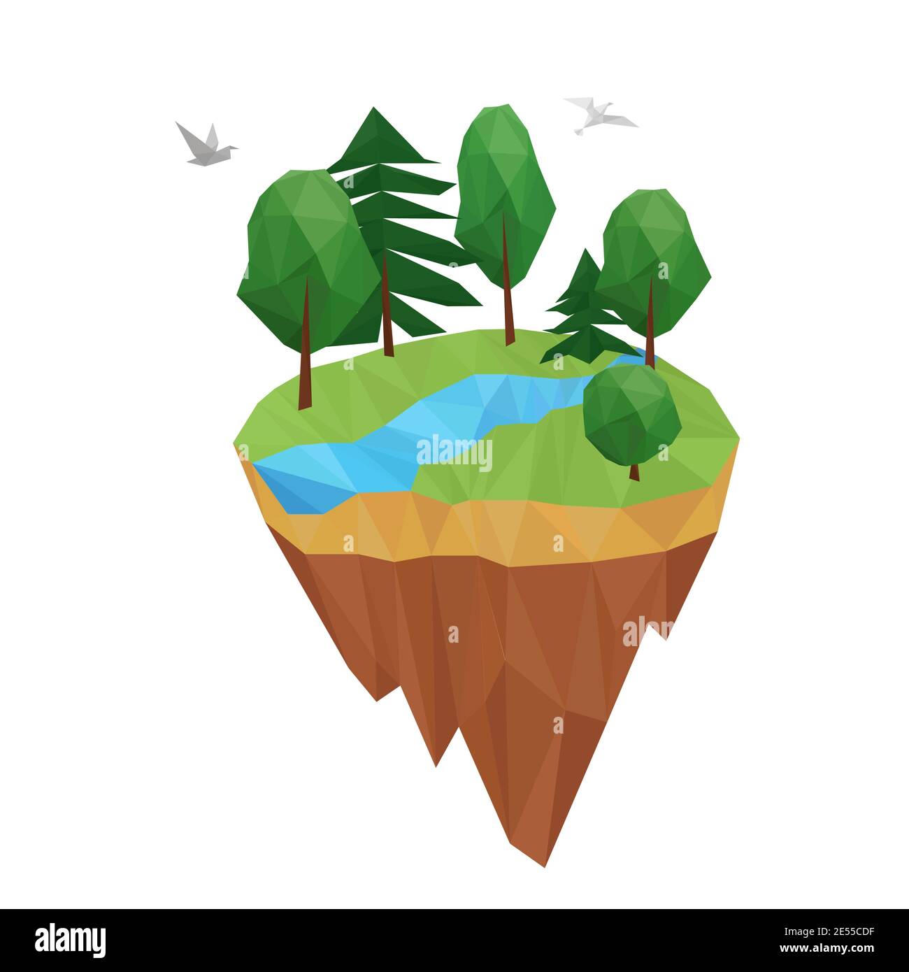 Low poly geometric island. Vector nature concept Illustration, in ...