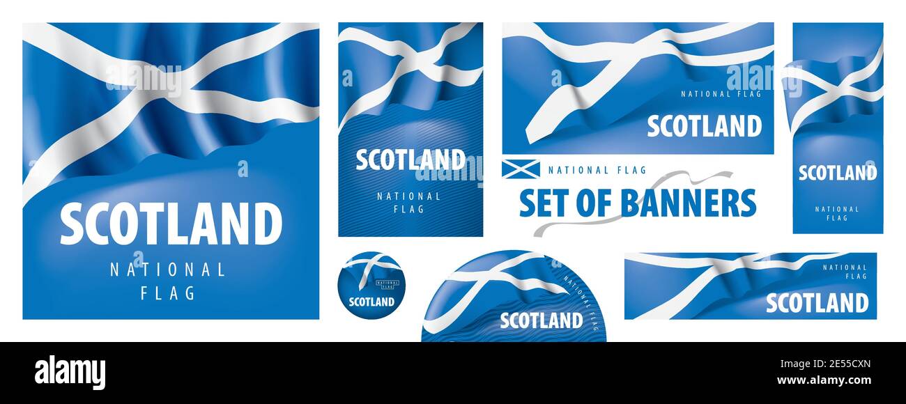 Vector set of banners with the national flag of the Scotland Stock ...