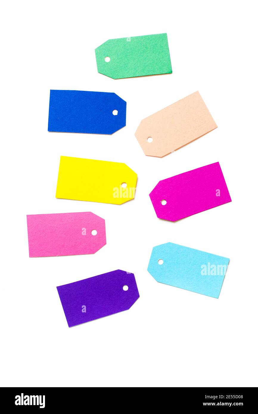 The bright paper price tags with copy space for a children's store ...