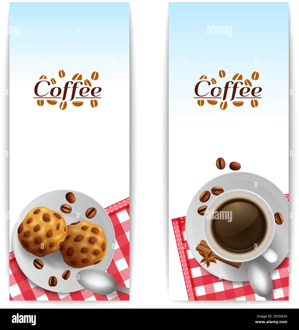 Morning breakfast with cup of black coffee with cookies 2 vertical ...