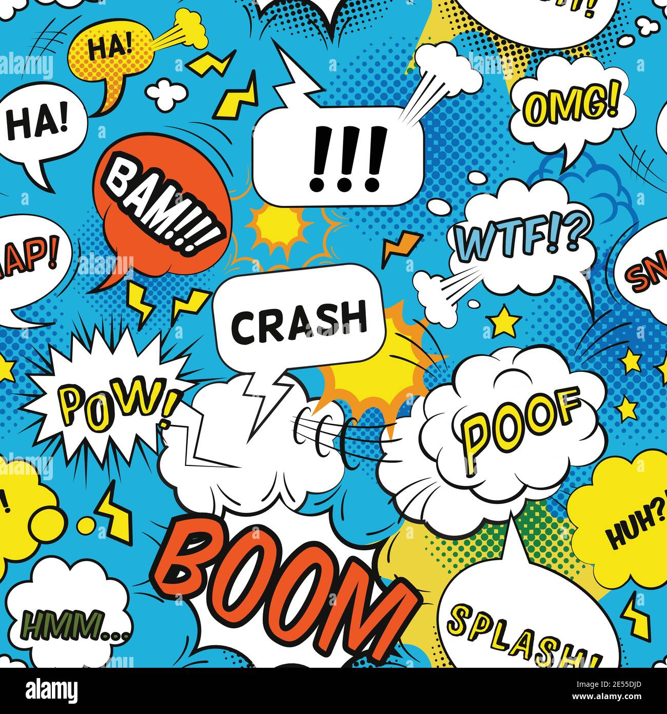 Comic bubbles pattern with emotional words and sounds flat seamless ...