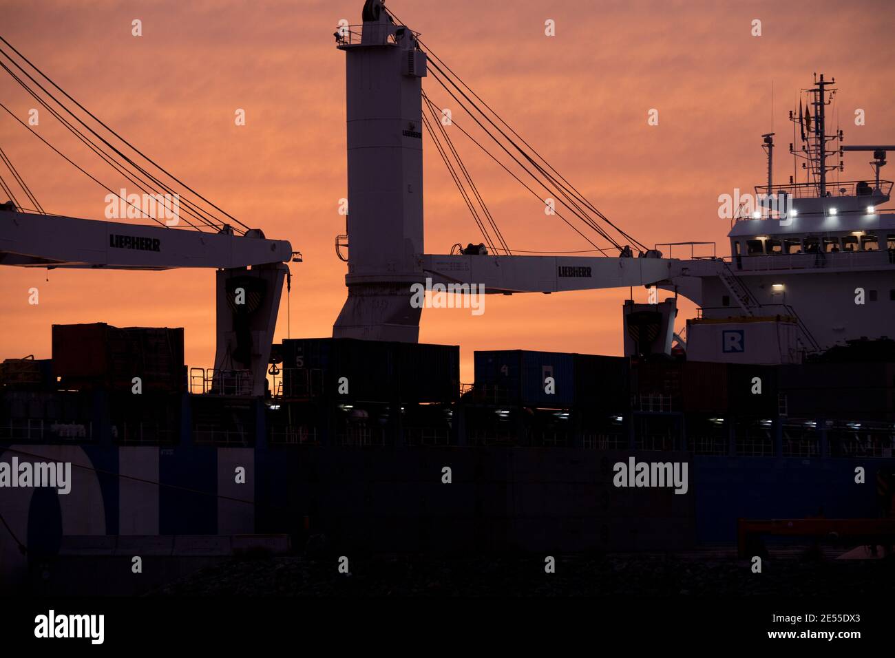 Sassnitz, Germany. 23rd Jan, 2021. A ship lies in the port of Mukran ...