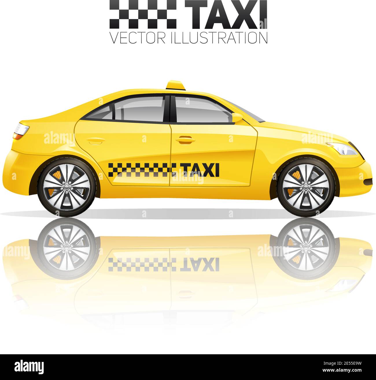 Taxi poster with realistic yellow public service car with reflection ...