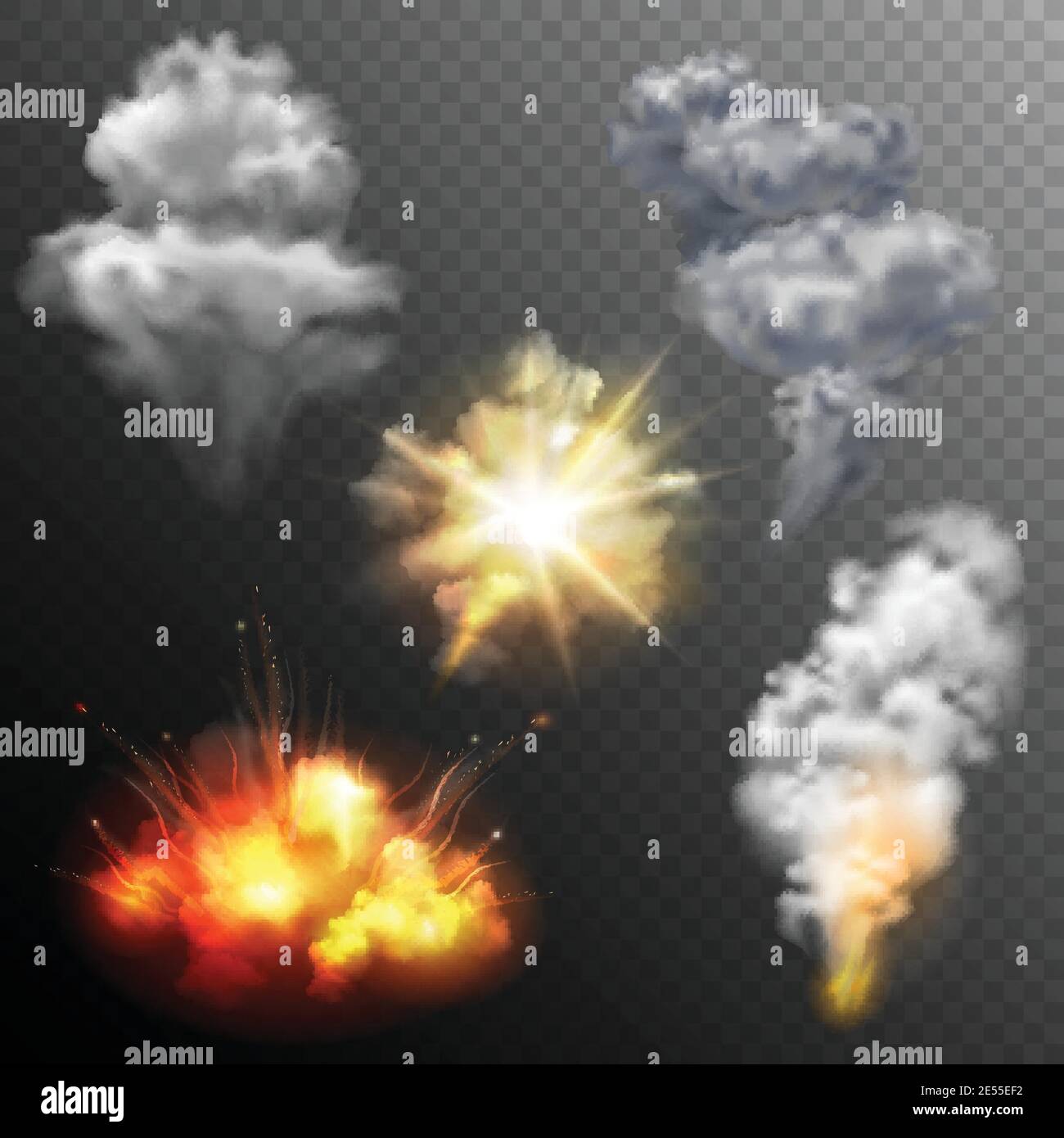 Variously shaped firework explosion patterns set of star cloud and ...