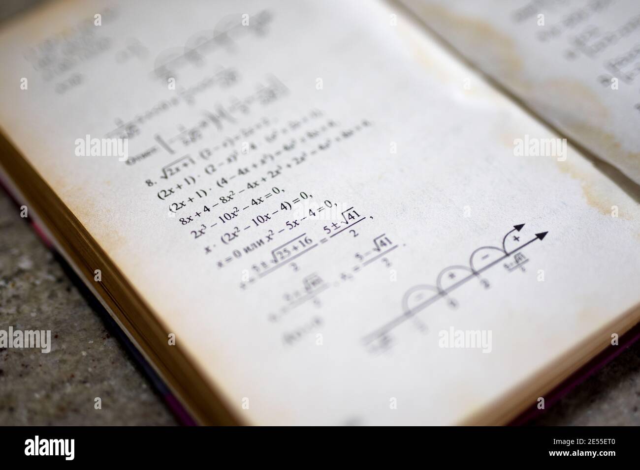 Very old algebra textbook with formulas. Class room Stock Photo - Alamy