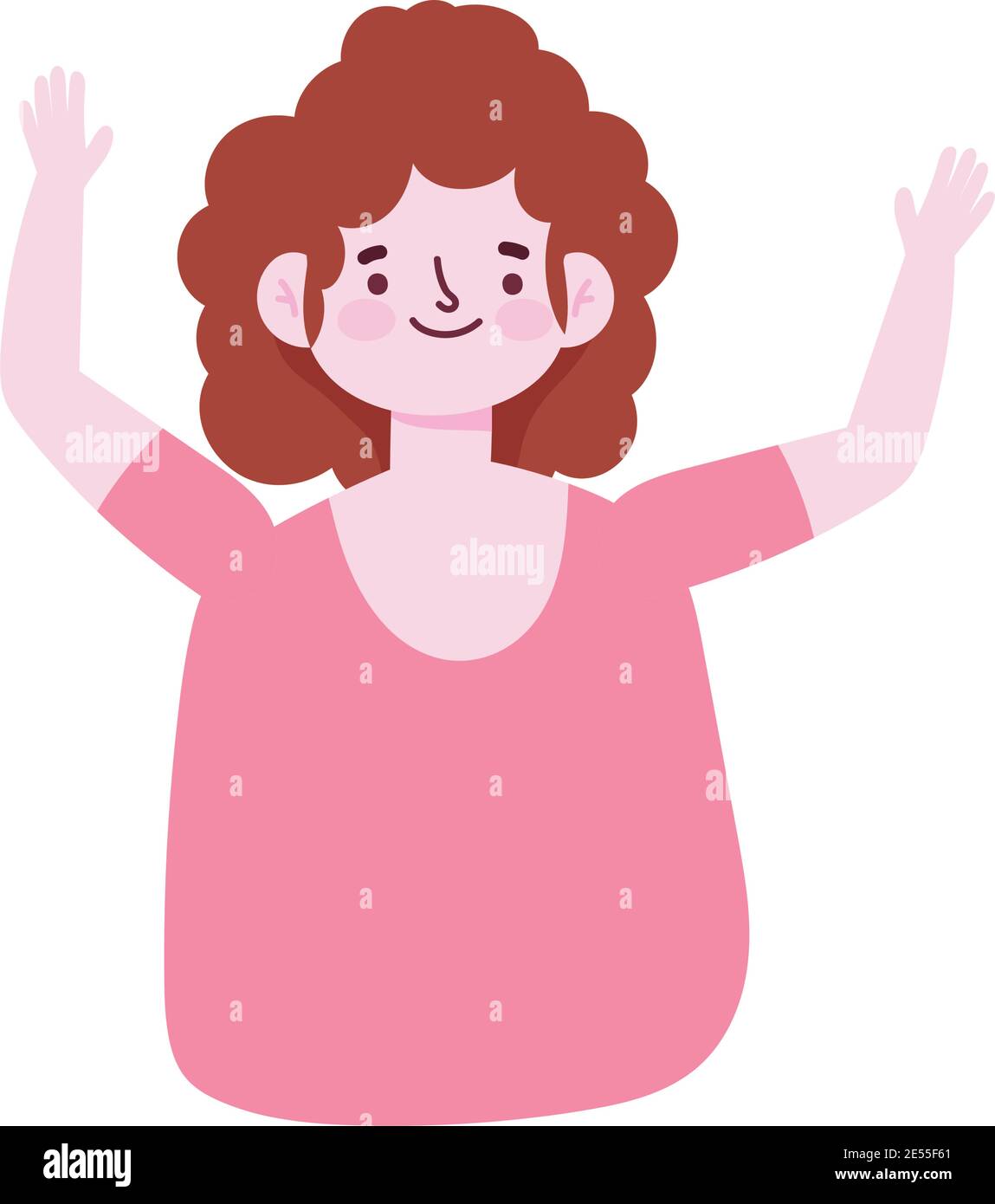 cartoon female woman character hands up icon isolated style vector ...