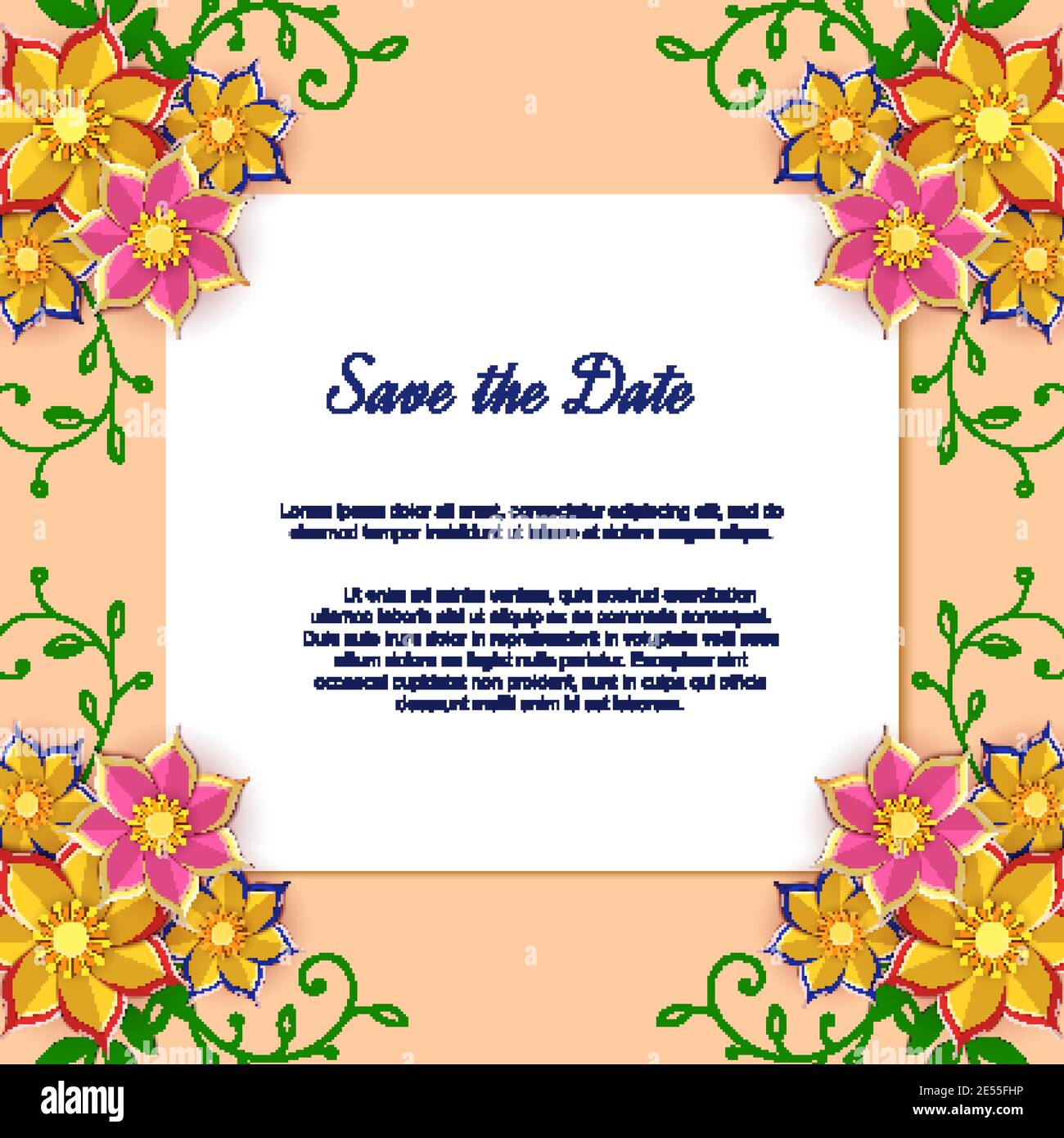 Paper art flowers background with sheet of paper. Floral square frame ...
