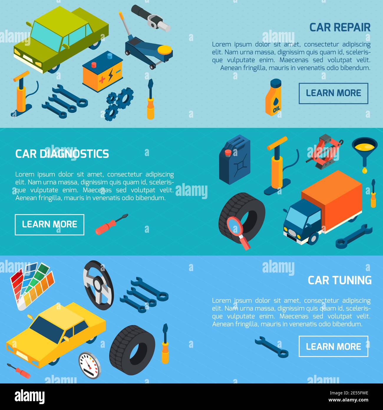 Car diagnostics repair and tuning with parts and consumables isometric ...