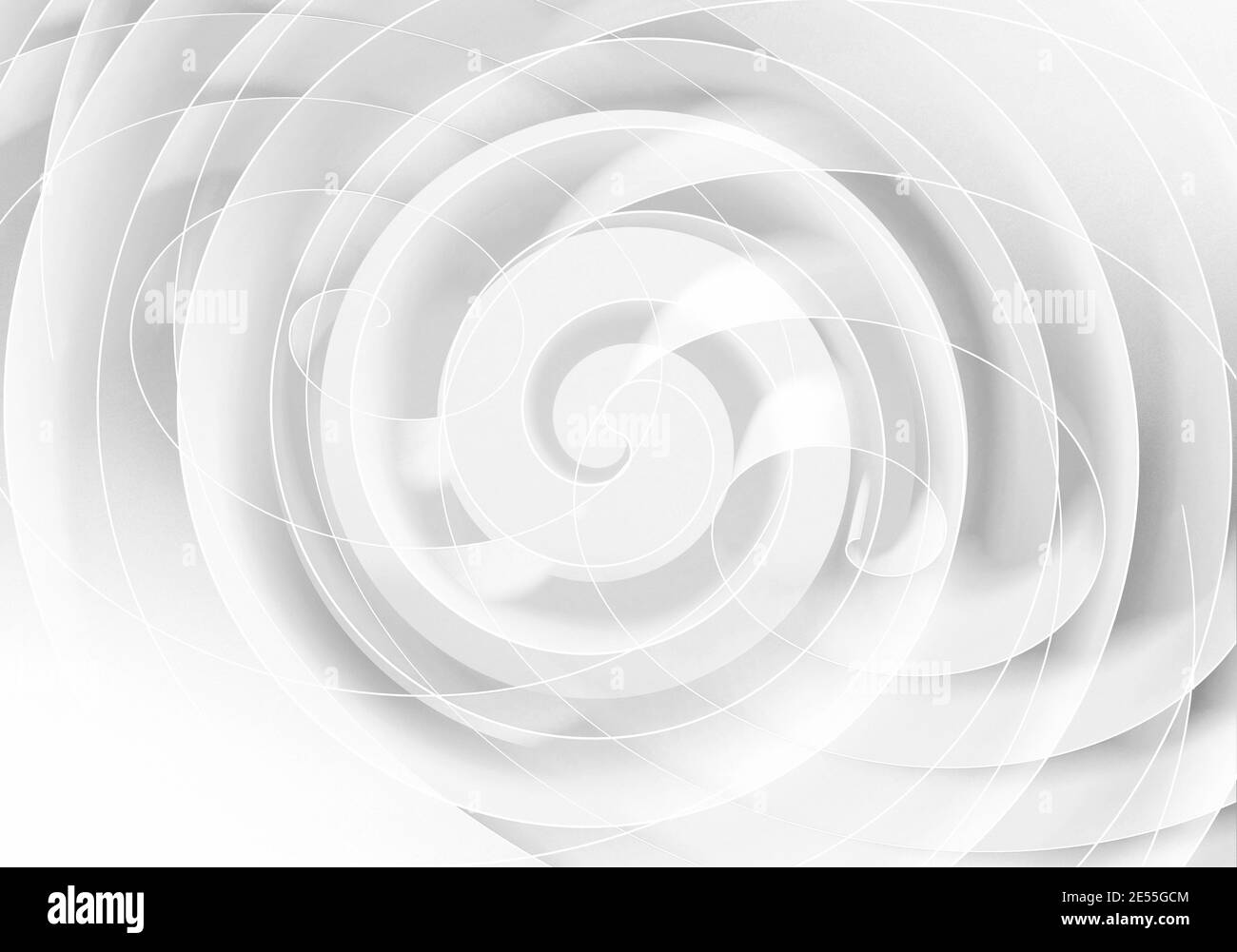 Abstract white digital graphic background with spirals, multi exposure ...