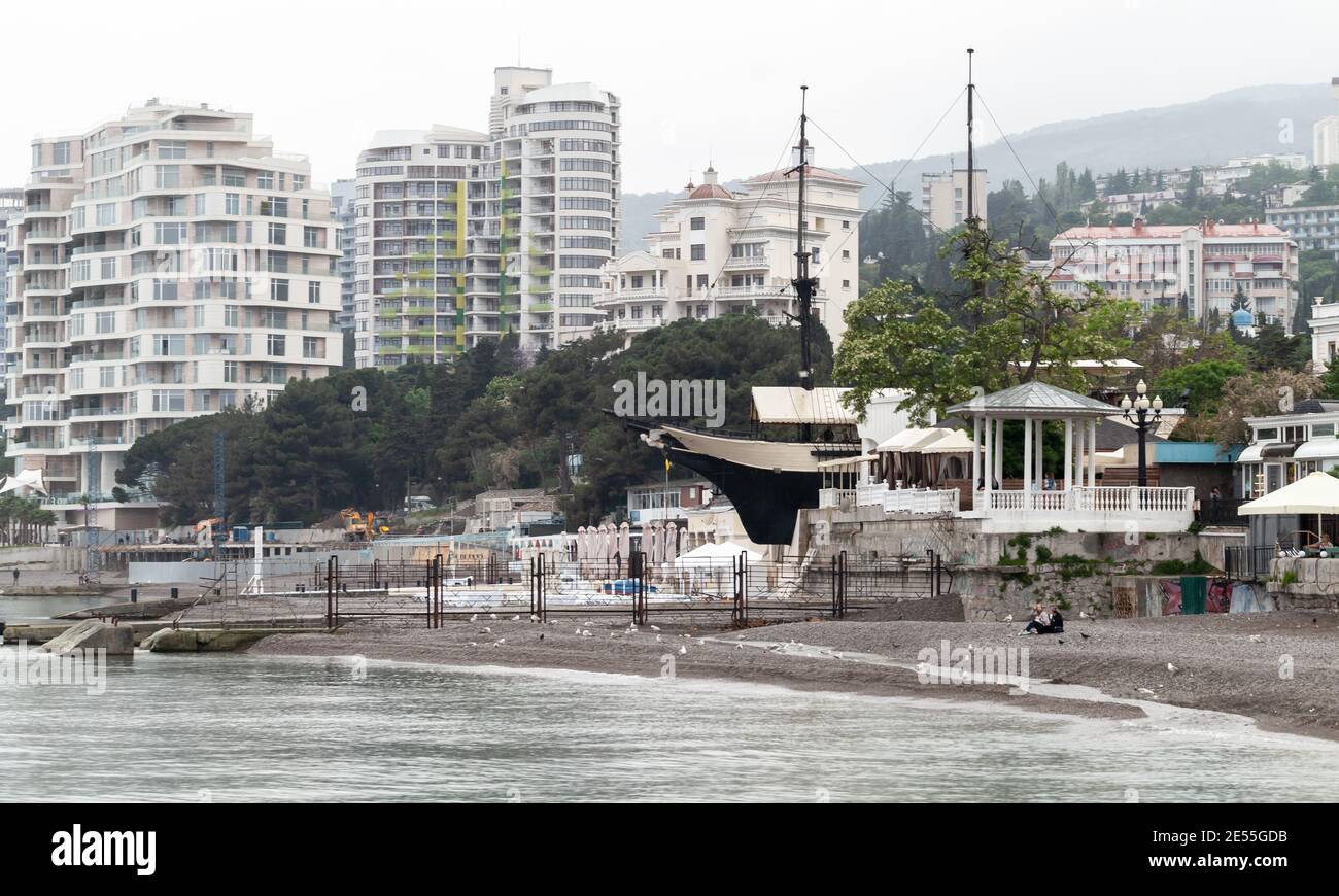 Yalta, Crimea - May 8, 2018: Coastal view of Yalta resort town at the ...