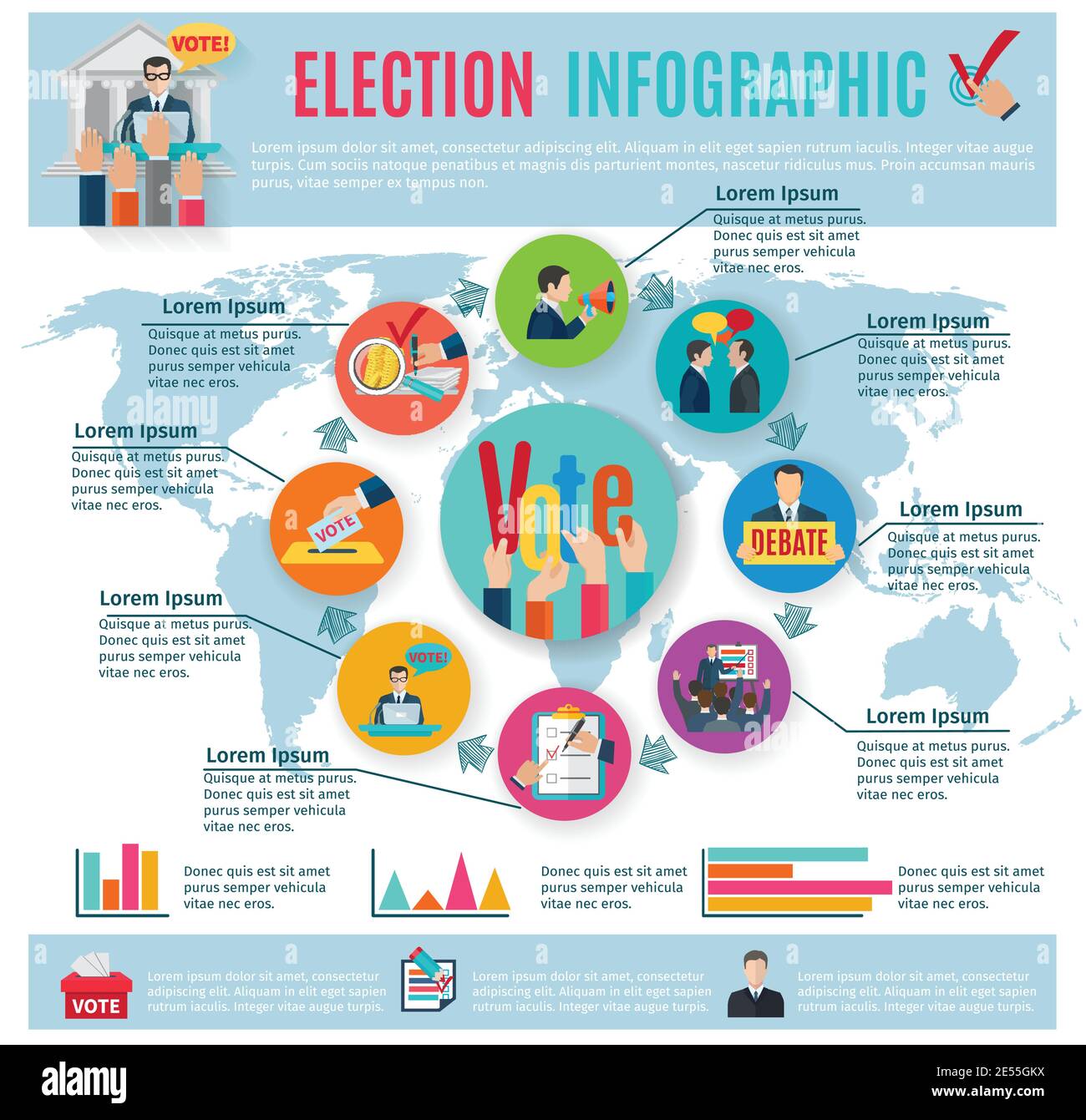 Election infographics set with voting symbols and charts vector ...
