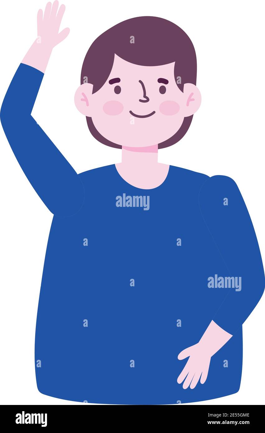 portrait cartoon man waving hand young male character vector ...