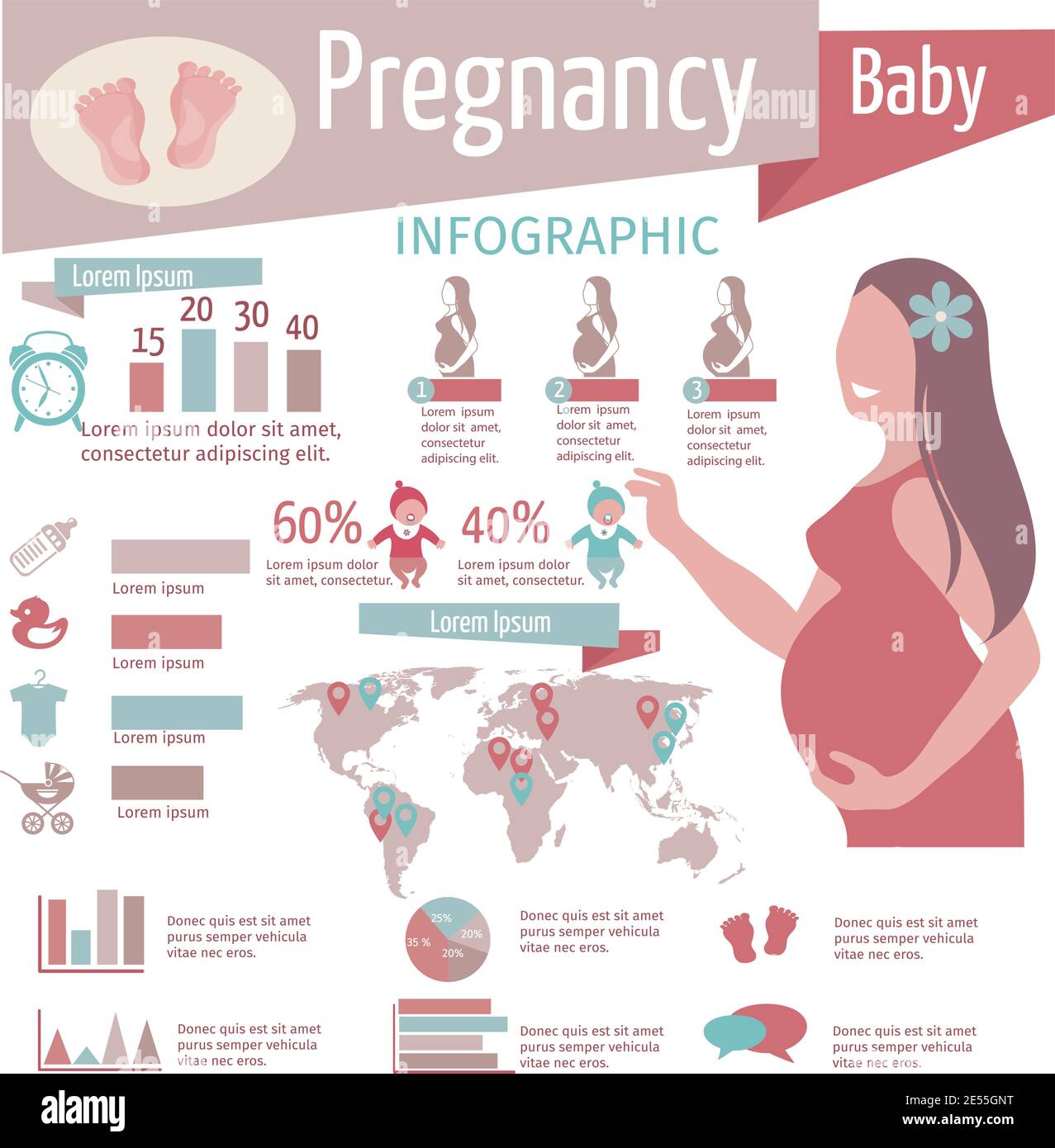 Pregnancy infographics set with reproduction symbols and charts vector ...