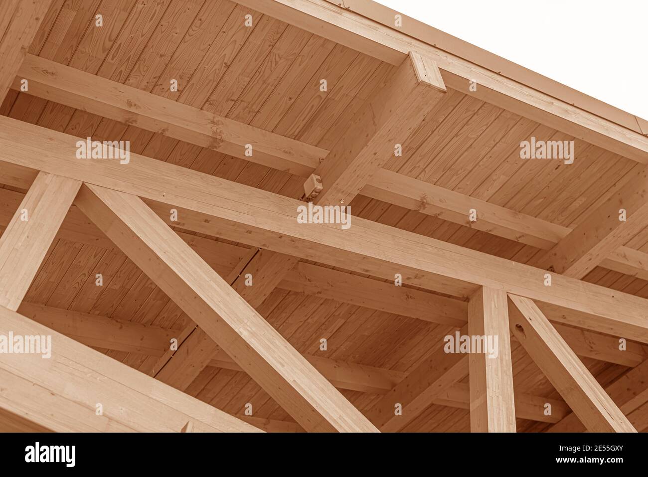 Wooden roof structure. Glued laminated timber roof Stock Photo - Alamy