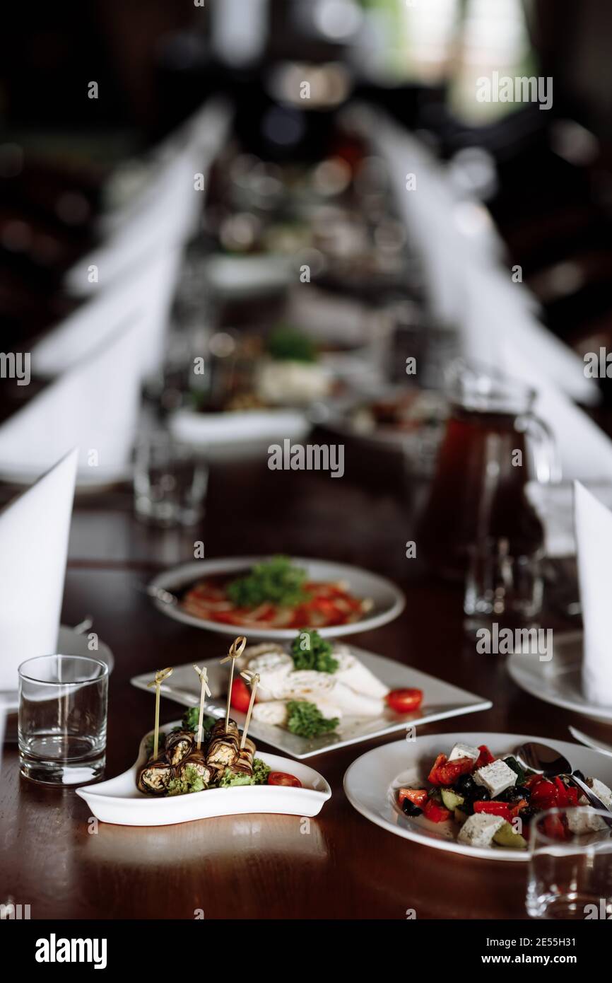 Beautiful table set for an event party or wedding reception ...