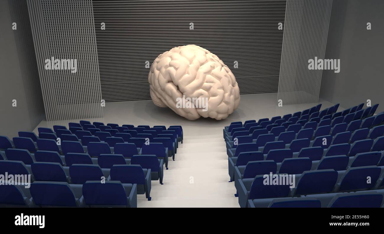 empty theatre with big human brain on stage, 3d illustration Stock ...