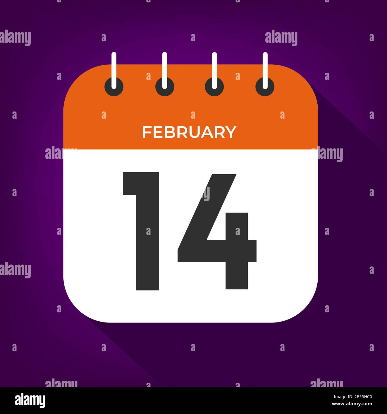 February day 14. Number fourteen on a white paper with orange color ...