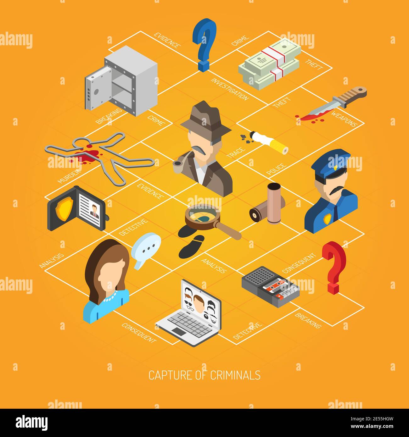 Law and police concept with isometric detective policeman evidence ...