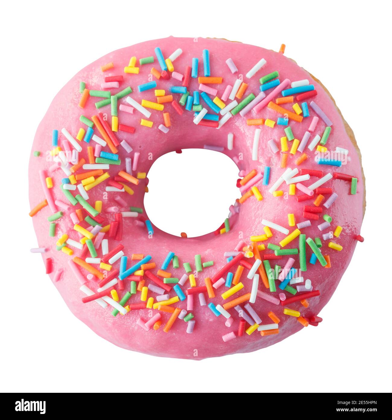 Donut in pink glaze with colored sprinkles Stock Photo - Alamy