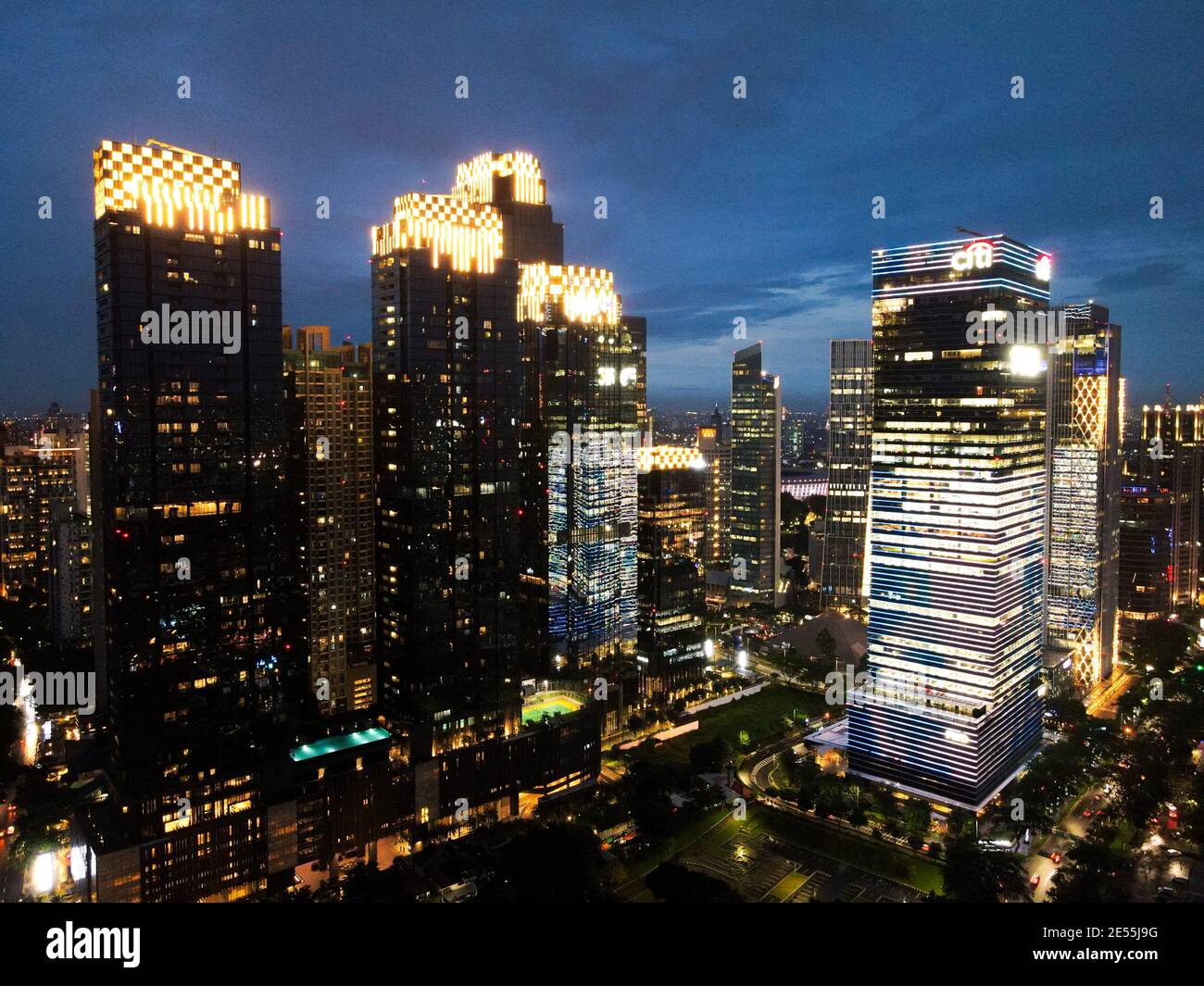 Aerial view of office buildings in Jakarta central business district ...