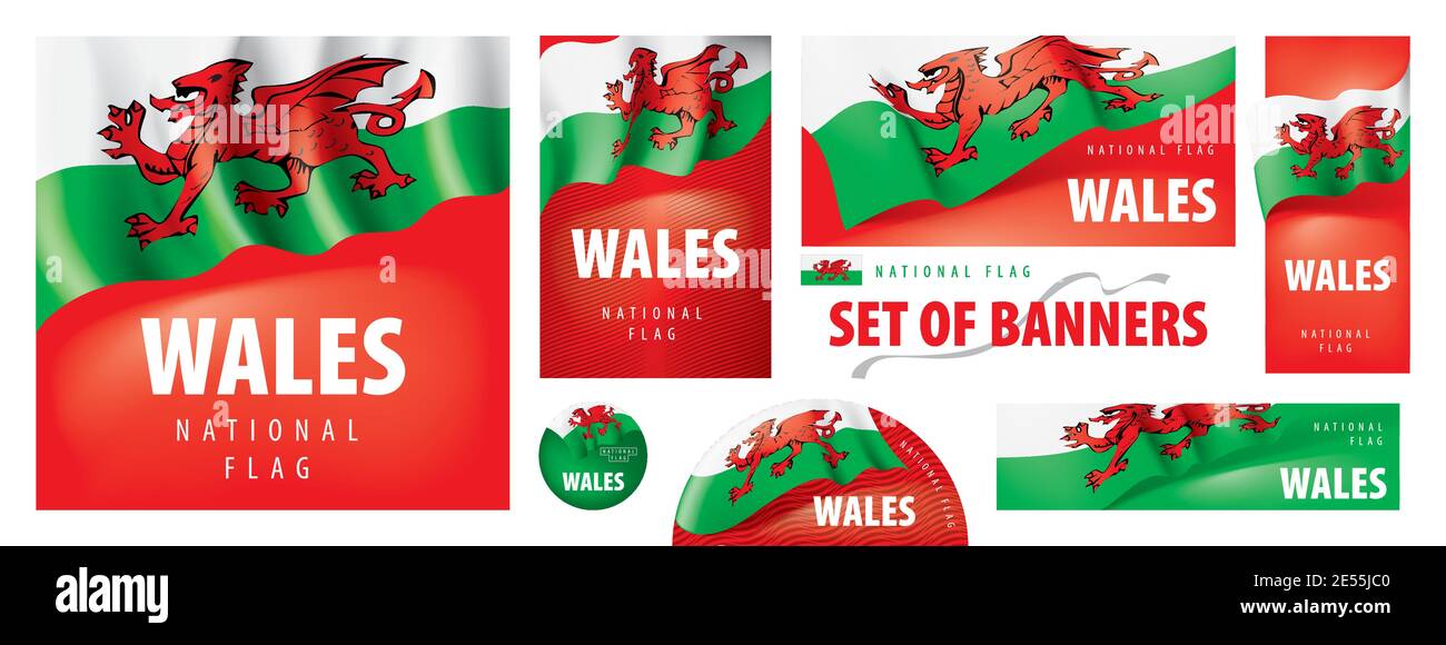 Vector set of banners with the national flag of the Wales Stock Vector ...