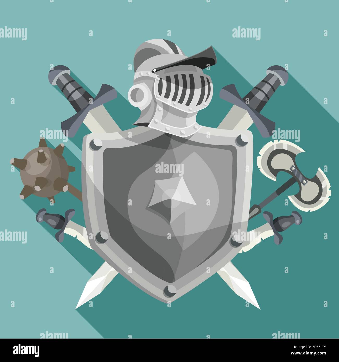 Medieval knight emblem shield with antique armor cartoon vector ...